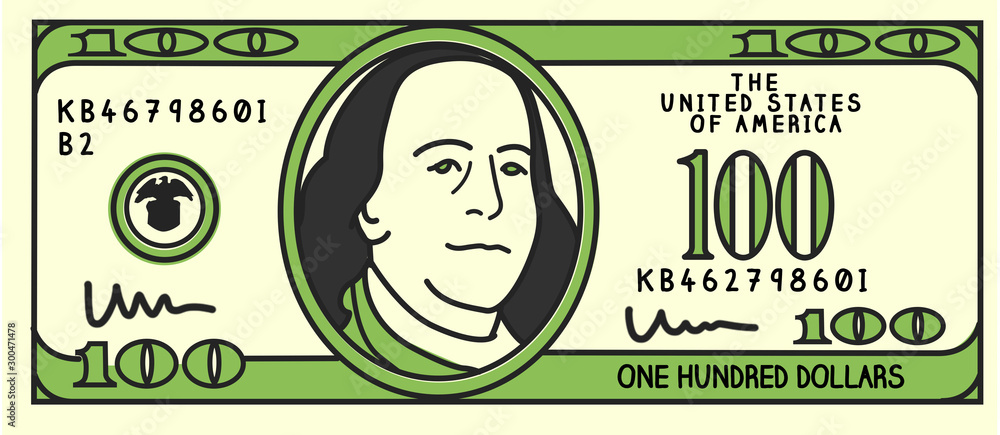 Billete de 100 Dólares Franklin Caricatura Stock Illustration | Adobe Stock