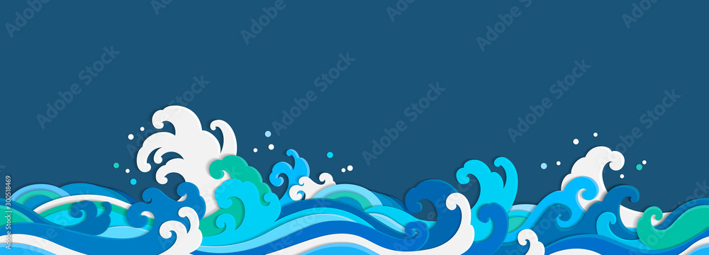 Sea wave paper cut seamless wallpaper. Stock Vector | Adobe Stock