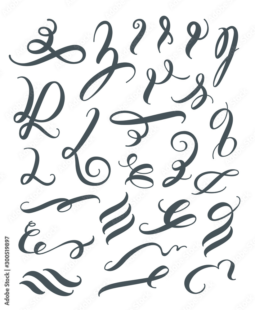 Set of calligraphy design elements vector. Hand written brush. Use for ...