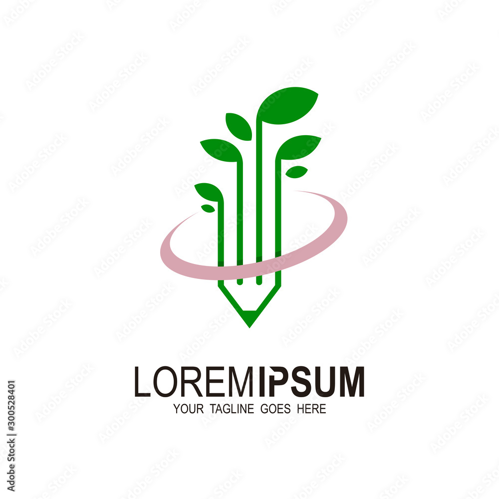 Pencil Tree Vector Logo Illustration, Pencil tree logo with line style ...