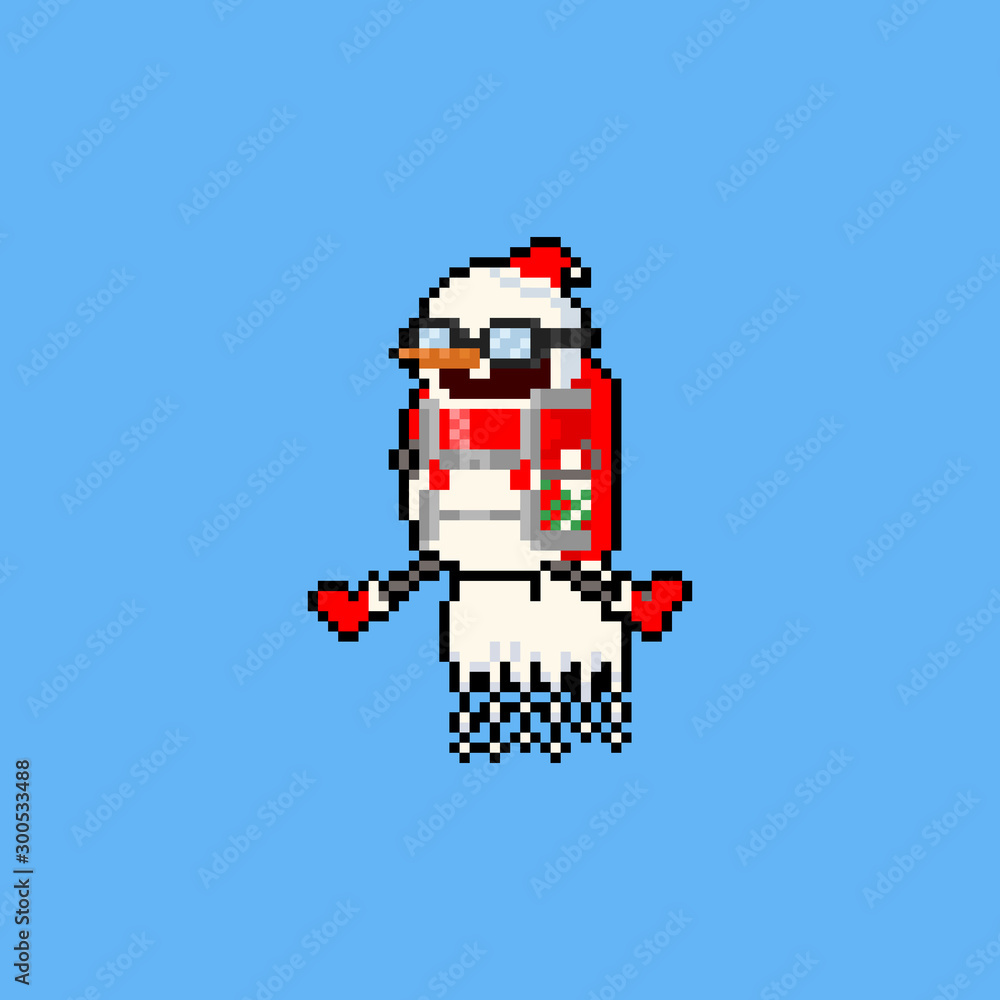 Pixel art cartoon flying snowman with jetpack. Stock Vector | Adobe Stock
