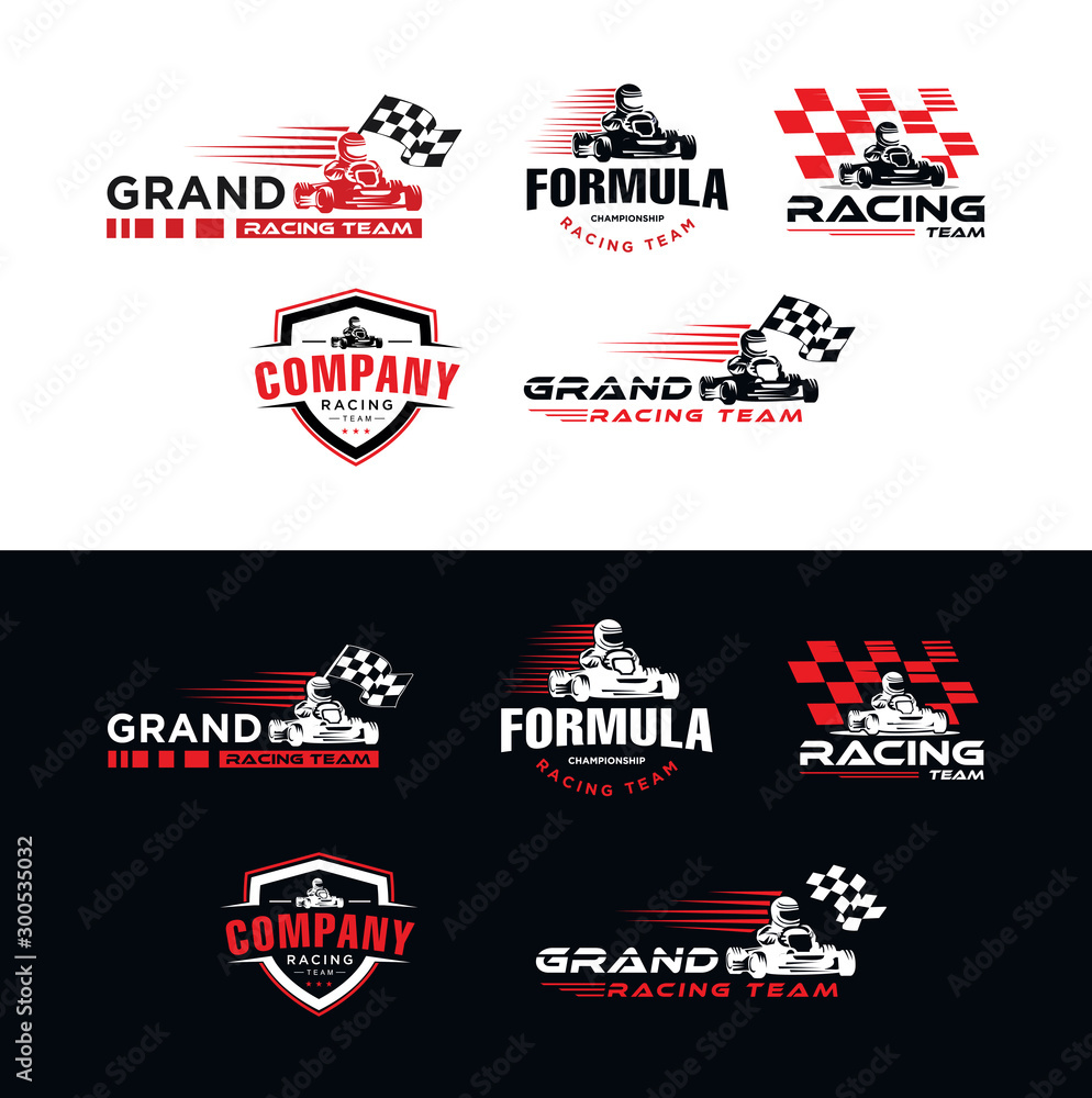 Set of Karting race symbol logo emblem template vector image . Go kart ...