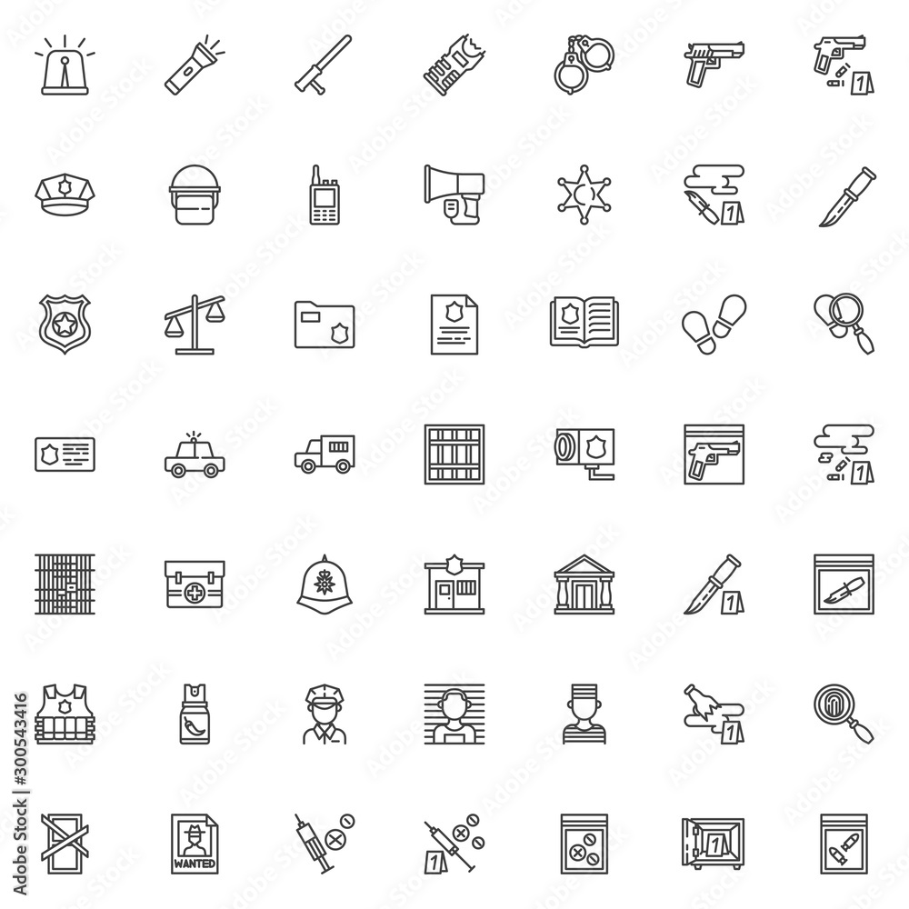 Police line icons set. linear style symbols collection, outline signs ...