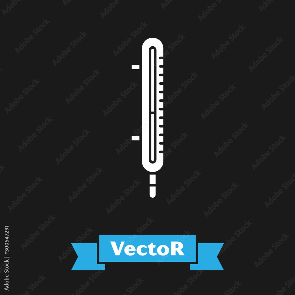 White Meteorology thermometer measuring icon isolated on black ...