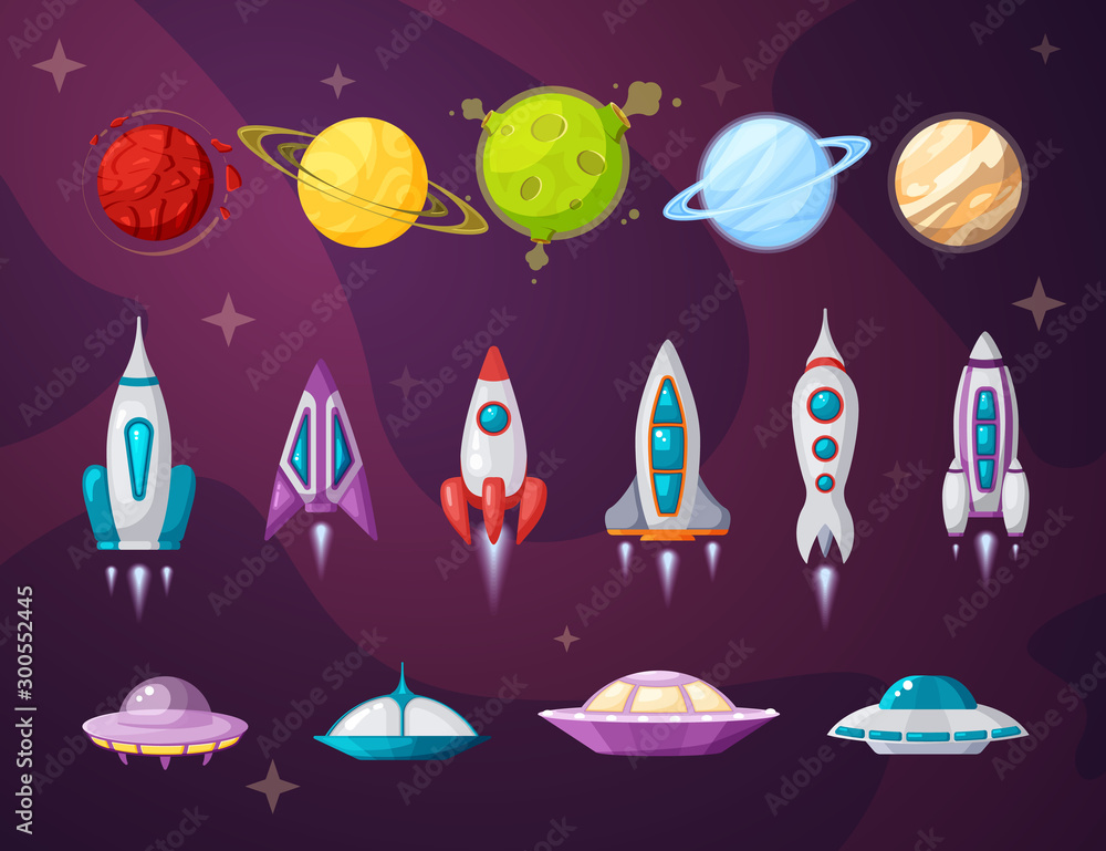 Cosmos and ufo flat vector illustrations set Stock Vector | Adobe Stock