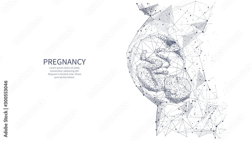 Closeup of an abstract pregnant woman with embryo in her maw side view ...