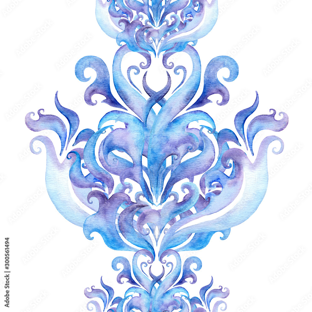 Repeating winter border frame. Watercolour decorative ornamental strip ...