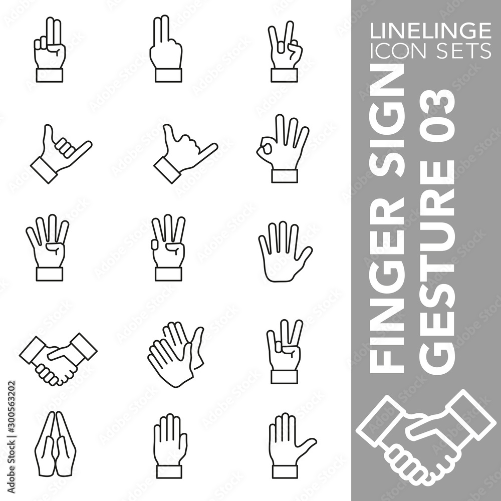 Thin line Icon set of Finger Sign and Hand Gesture 03. Linelinge are ...