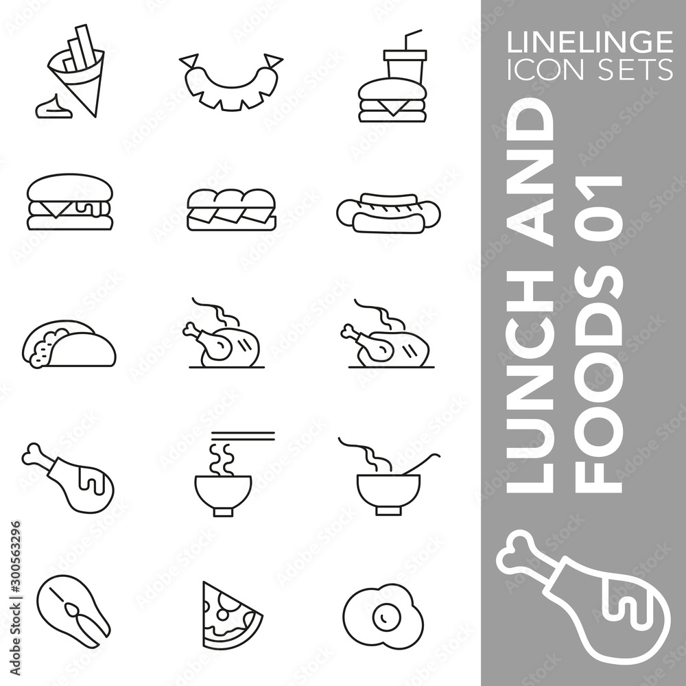 Thin line Icon set of Lunch and Food 01. Linelinge are the best ...