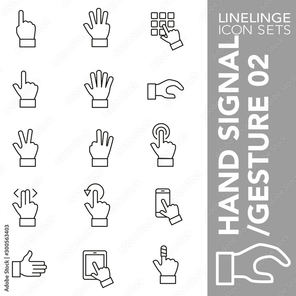 Thin line Icon set of Hand Signal and Finger Gesture 02. Linelinge are ...