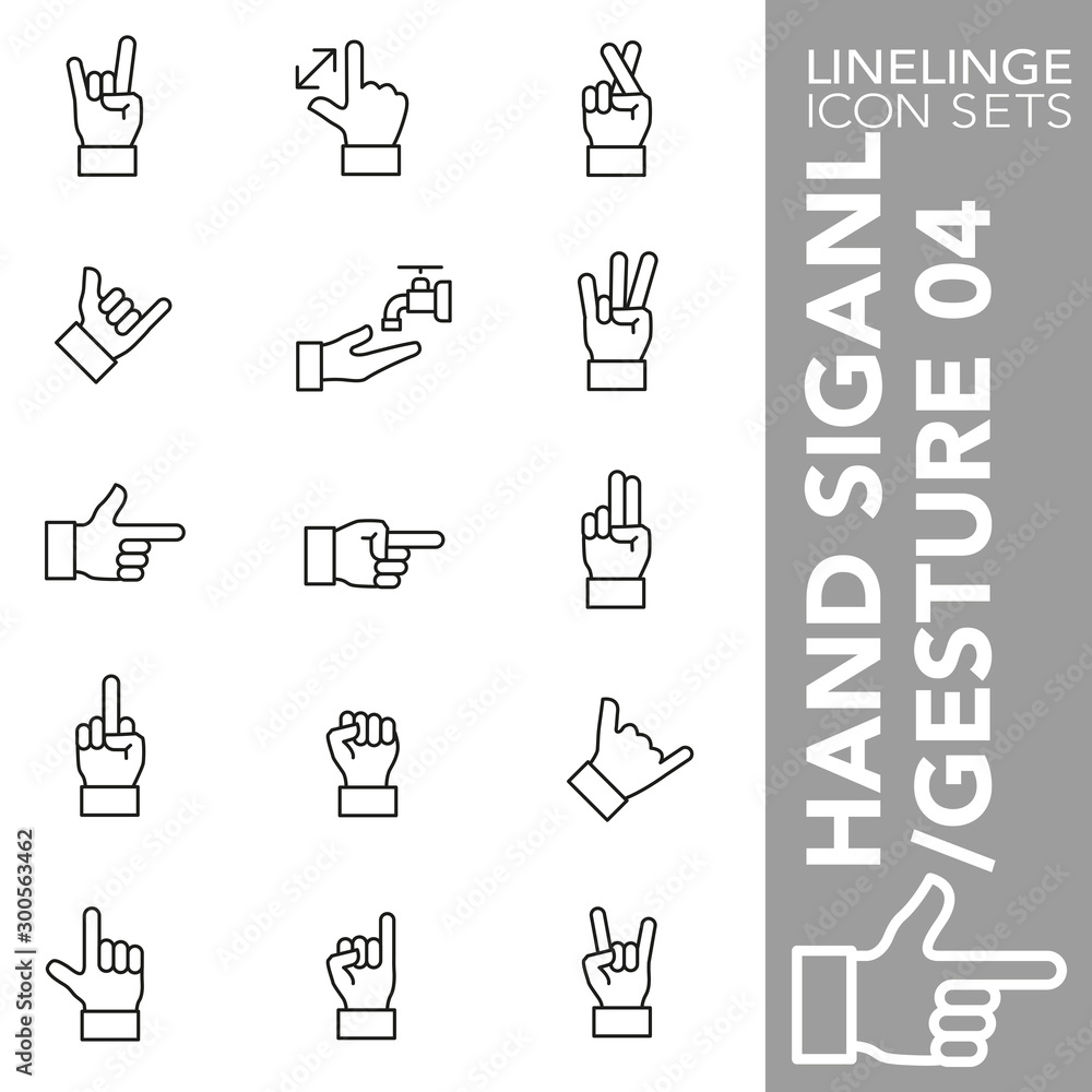 Thin line Icon set of Hand Signal and Finger Gesture 04. Linelinge are ...