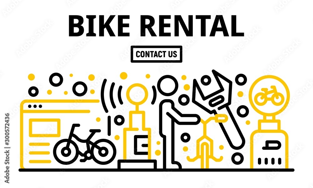 Bike rental banner. Outline illustration of bike rental vector banner ...