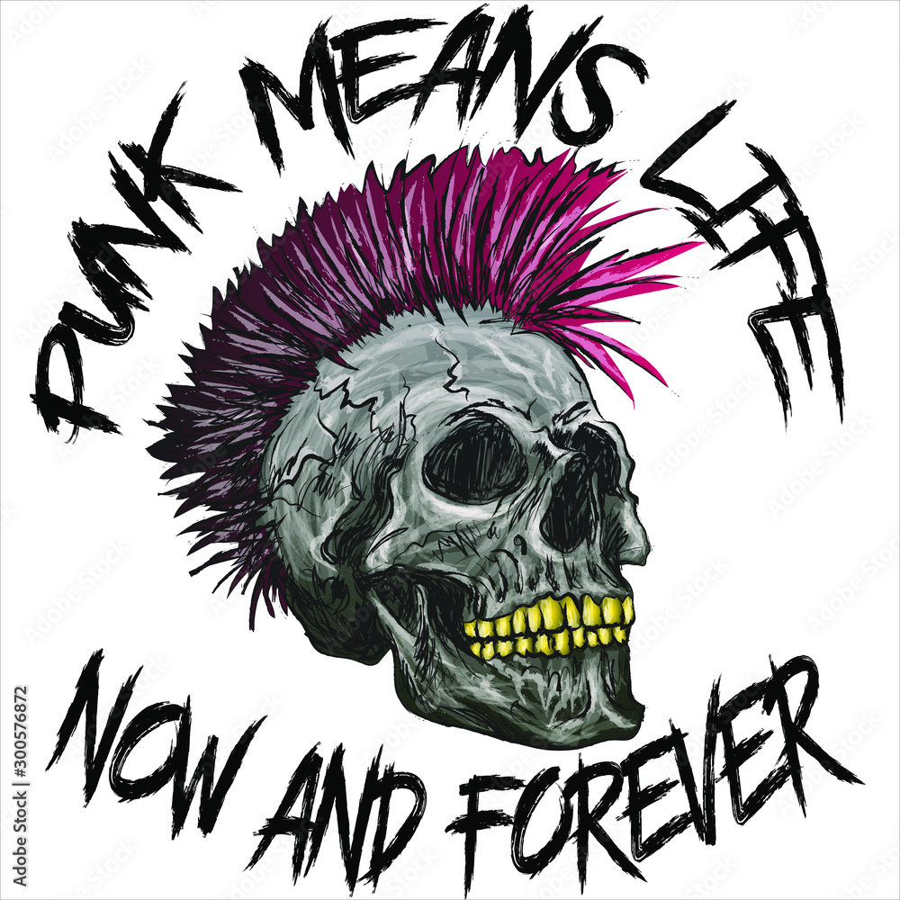 punk skull vector art skeleton sketch gothic music black poster t-shirt ...