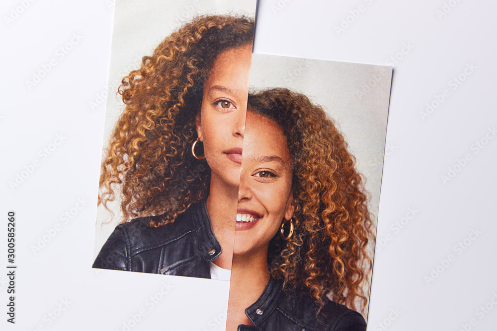 Mental Health Concept With Picture Of Woman Split Into Two Halves With ...