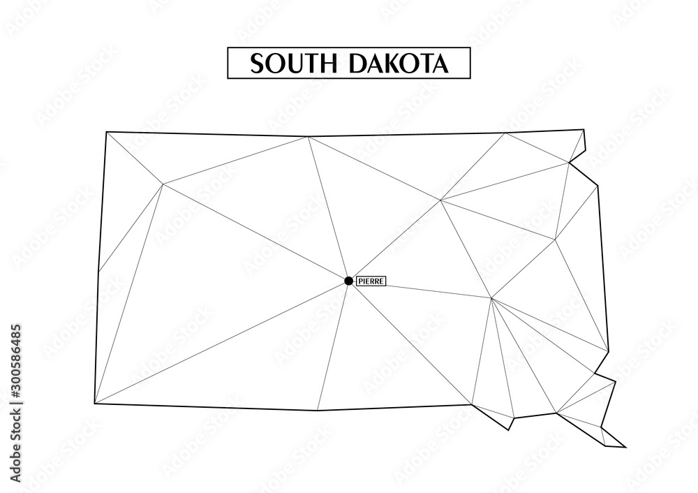 Polygonal abstract map state of South Dakota with connected triangular ...
