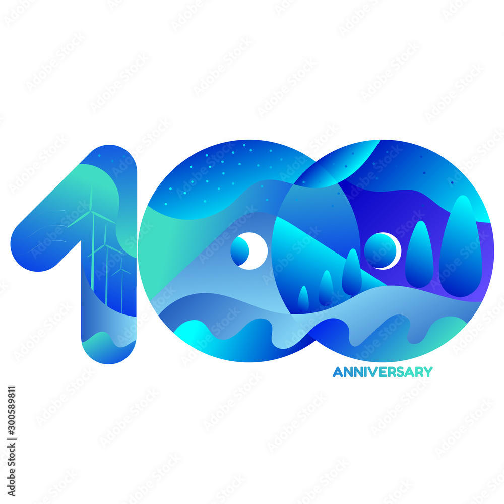 Celebrating, anniversary of number 100, 100th year anniversary, green ...