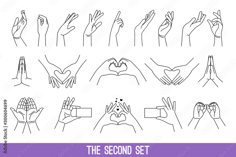 Linear women hands gestures graphics. Lines art hand gesture drawings ...