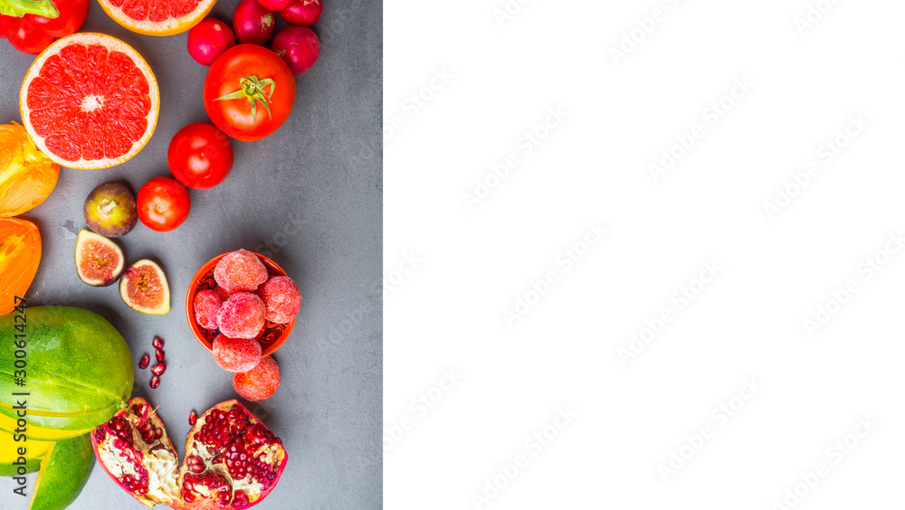 fresh red, orange, yellow fruit and vegetables rich in antioxidants ...