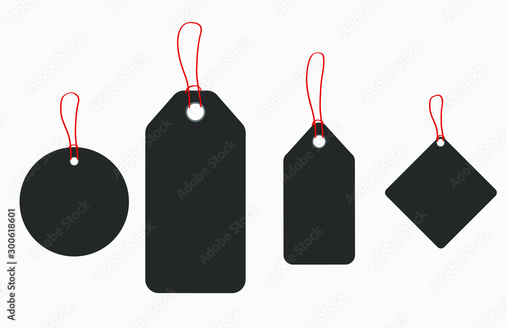 Set of blank gift box tags or sale shopping labels with rope. White ...