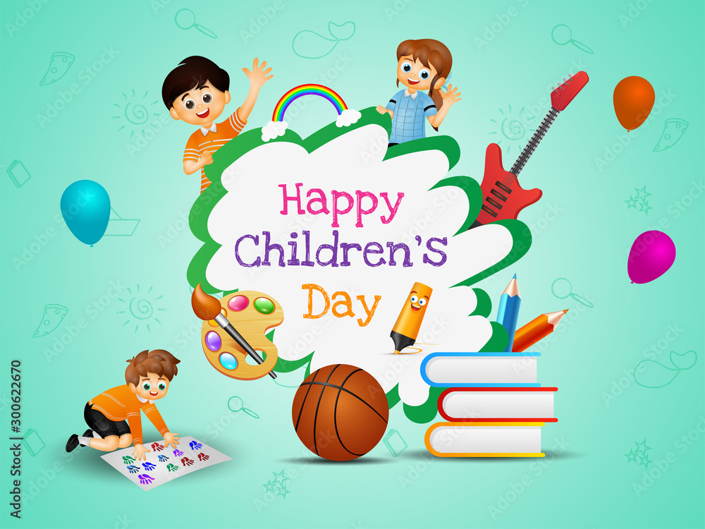 Happy Children's Day celebration greeting card design with cute kids ...