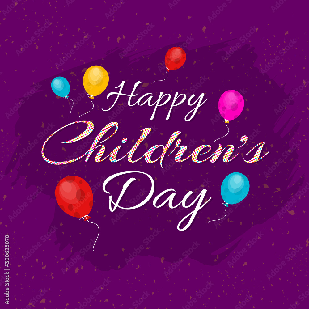Calligraphy text Happy Children's Day decorated with colorful balloons ...