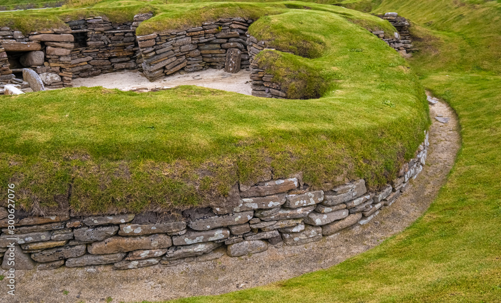 Skara Brae, a stone-built Neolithic settlement on the Bay of Skaill on ...