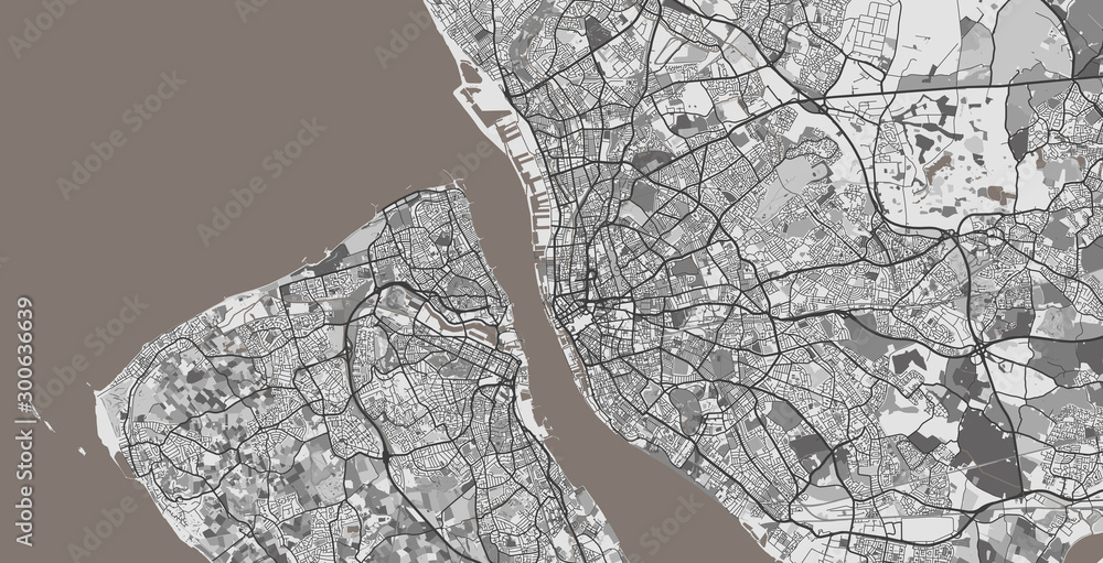 Detailed map of Liverpool and Merseyside, UK Stock Vector | Adobe Stock
