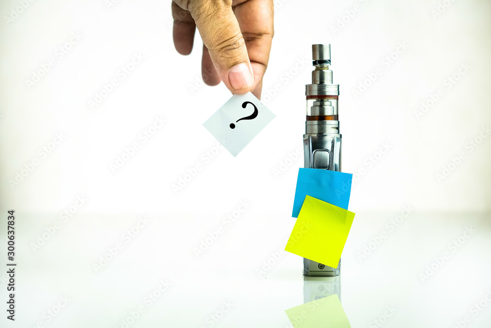 Conceptual of uncertainty of health safety of e-cigarettes. Hand ...