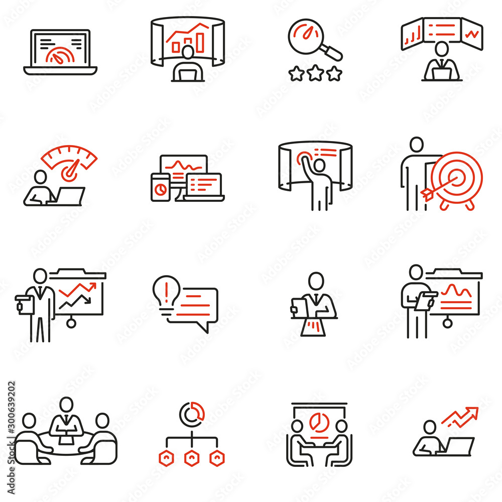 Vector Set of Linear Icons Related to Strategy Management System and ...