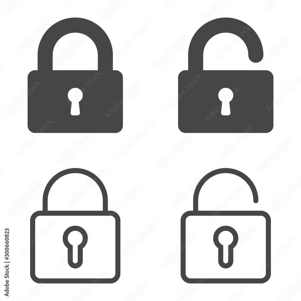 Lock icon. Set of lock icons in flat and outline design style isolated ...