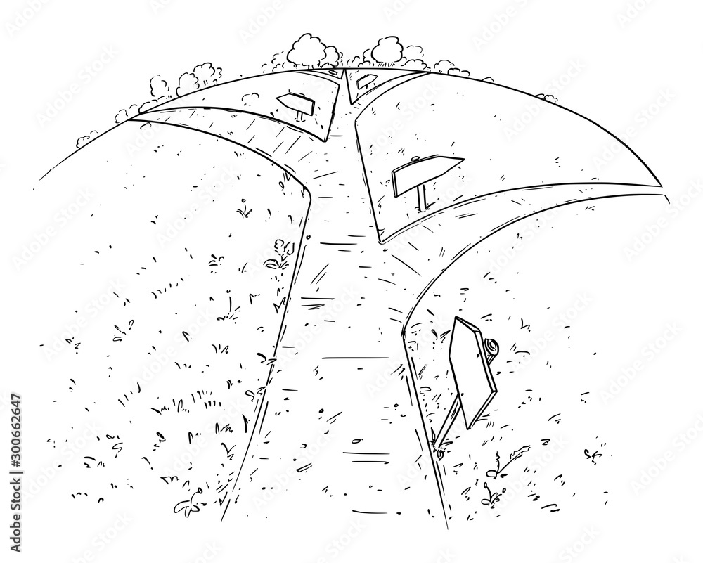 Vector cartoon pen and ink drawing of road or path forward and ...