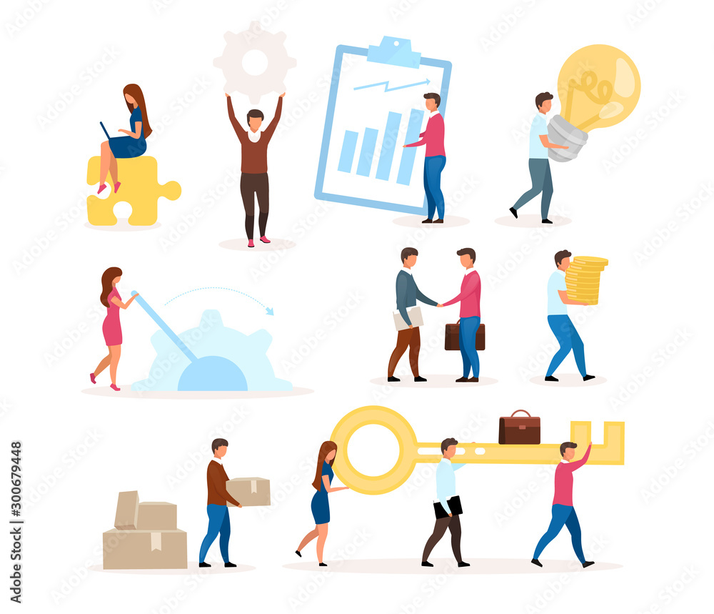 Organization functioning flat vector illustration set. Company ...