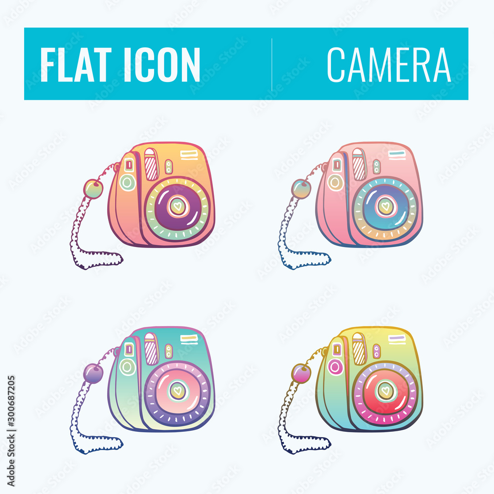 Set of color camera sketched icons. Collection of hand drawn stickers ...