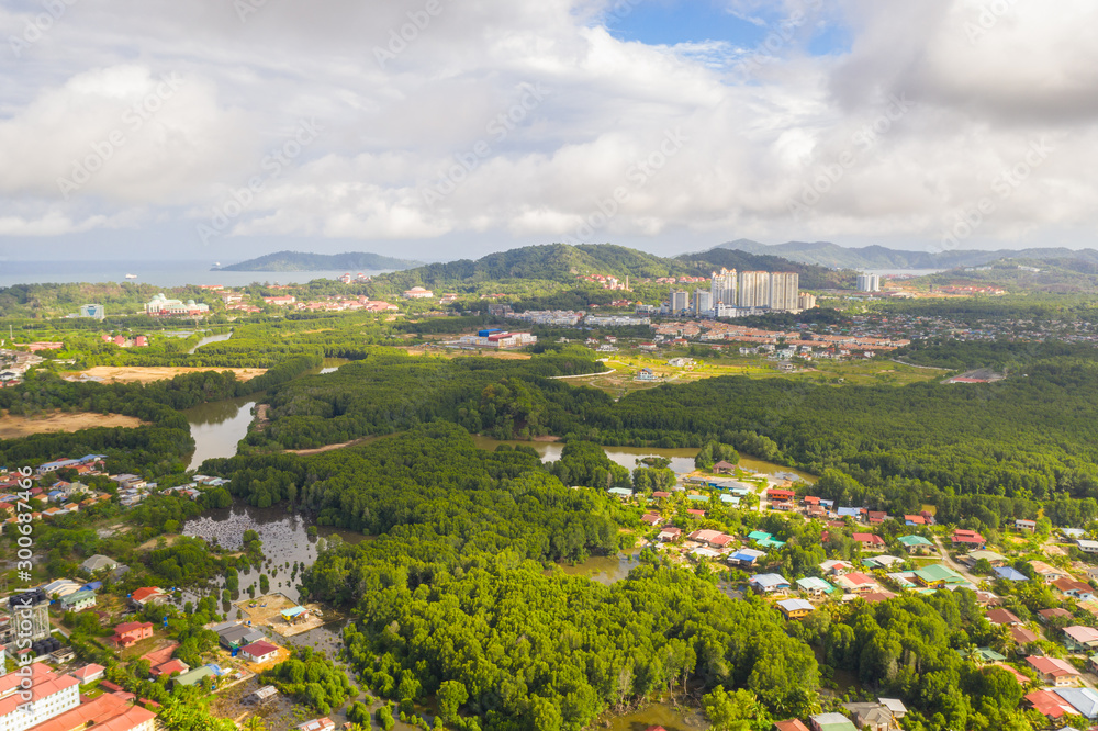 Aerial drone image of beautiful rural town local lifestyle houses ...