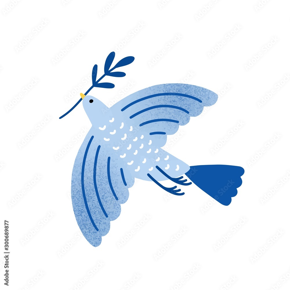 Vetor de Dove with olive branch vector illustration. Bird, pigeon ...