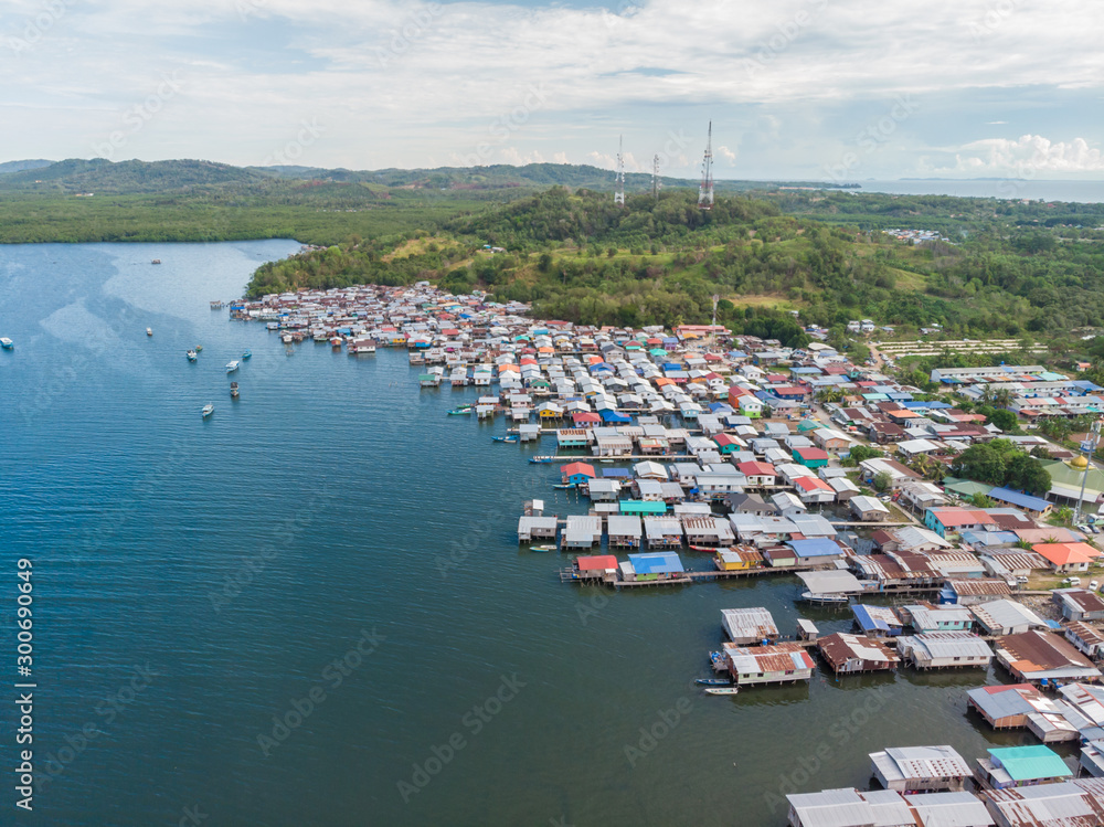 Top down aerial view of the local lifestyle traditional water village ...
