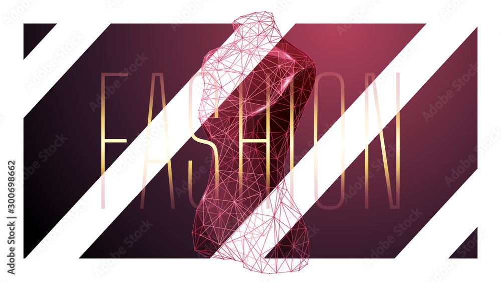 Fashion low poly wireframe banner template. Polygonal 3D female ...