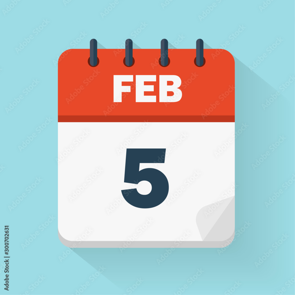 February 5th. Daily calendar icon in vector format. Date, time, day ...