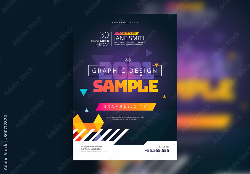 Dark Event Poster Layout with Bright Elements Stock Template | Adobe Stock