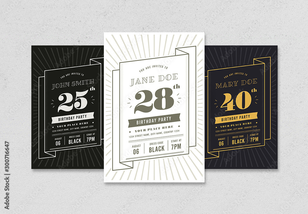 Birthday Invitation Layout Set Stock Template | Adobe Stock