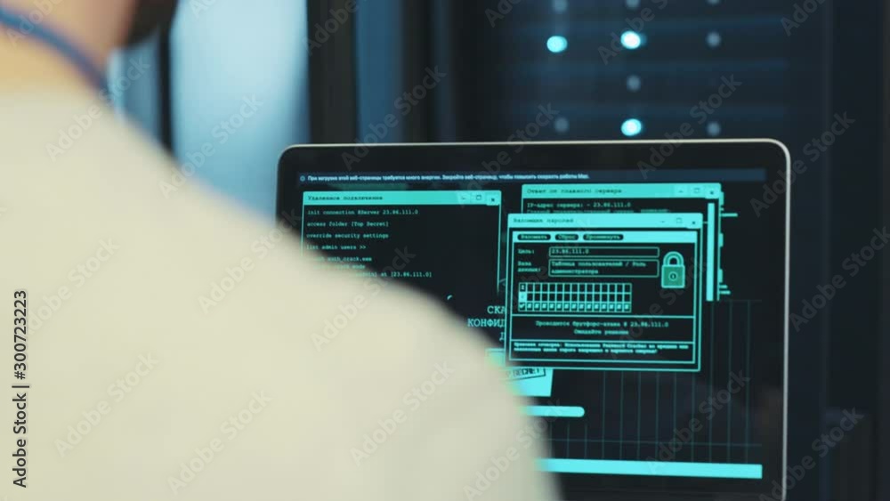 Over the shoulder IT engineer programmist working on AI neural network ...