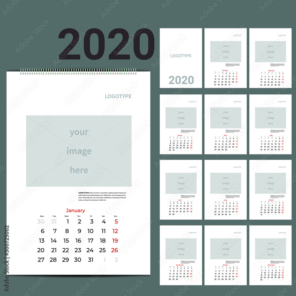 Geometrical Wall Monthly Calendar for 2020 Year. Vector Design Print ...