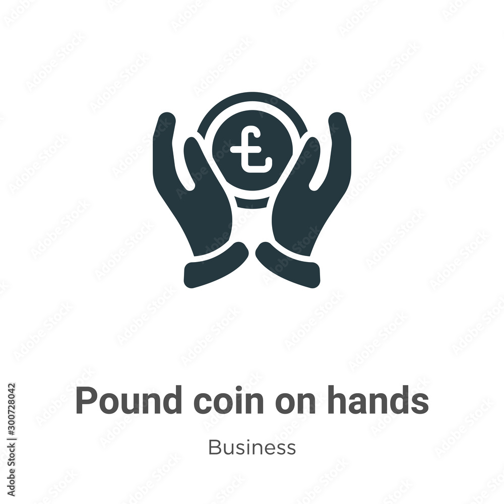 Pound coin on hands vector icon on white background. Flat vector pound ...
