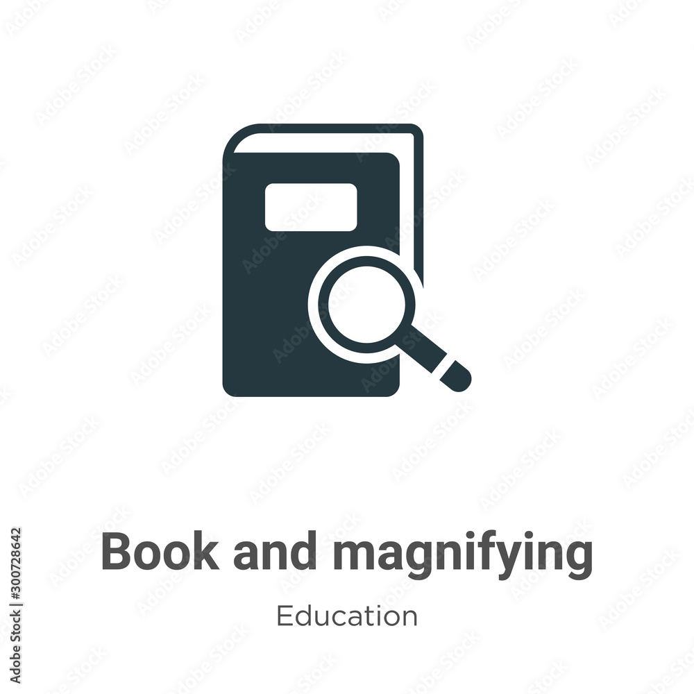 Book and magnifying vector icon on white background. Flat vector book ...