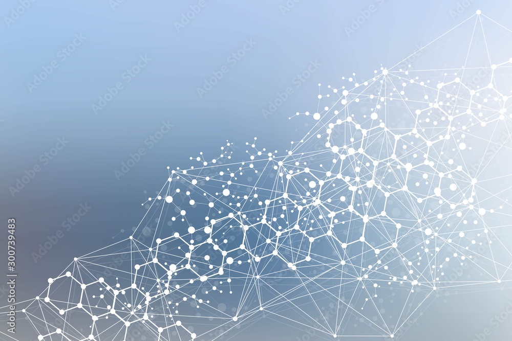 Science network pattern, connecting lines and dots. Technology hexagons ...