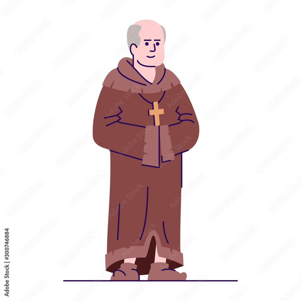 Medieval priest flat vector illustration. Middle Age monk isolated ...