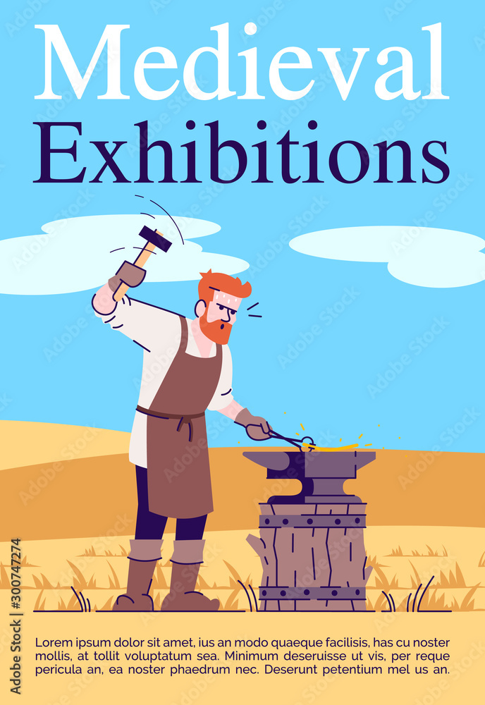 Medieval exhibition brochure template. Middle Age craft fair flyer ...