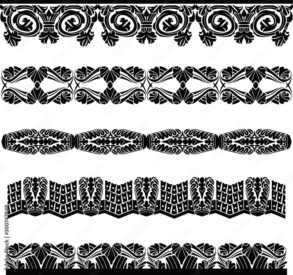 Ancient medieval pattern border set stencil isolated Stock Vector ...