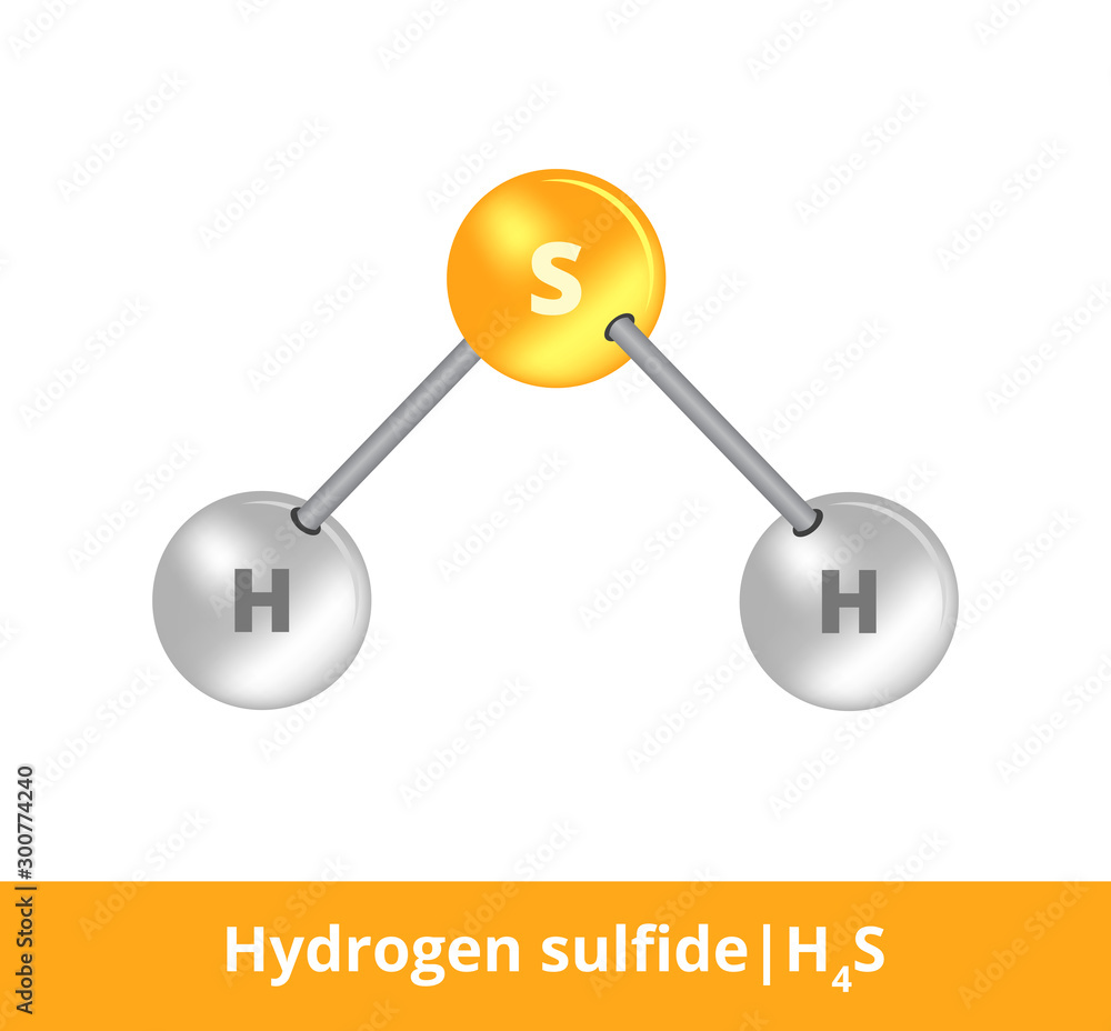 Vector ball-and-stick icon of hydrogen sulfide or sulfane H2S structure ...