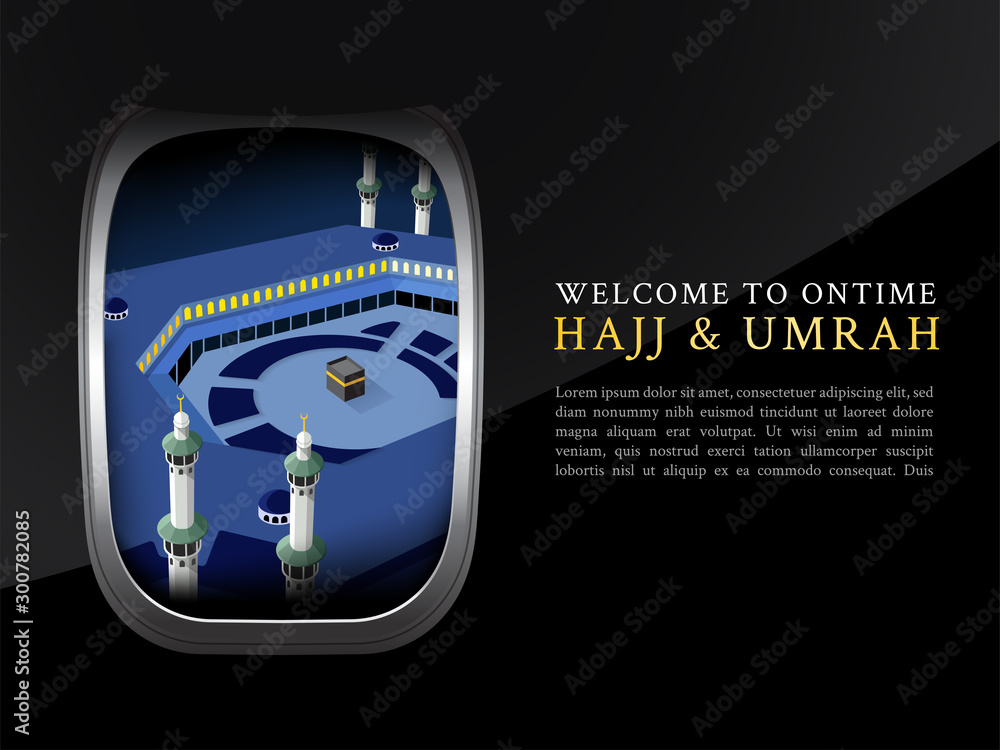 Hajj & Umrah view from Airplane window vector illustrator design for ...
